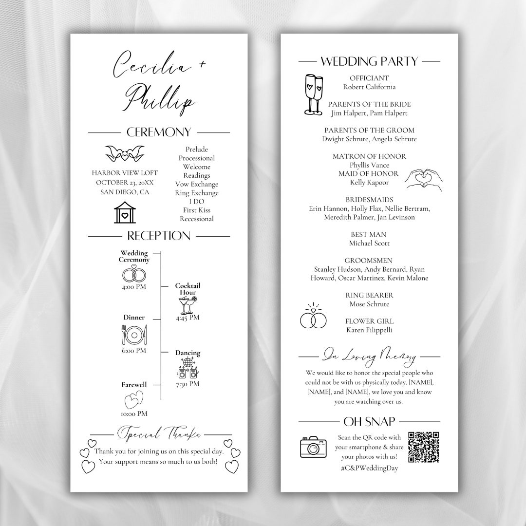 Infographic Wedding Program, Ceremony Program Template, Editable ...
