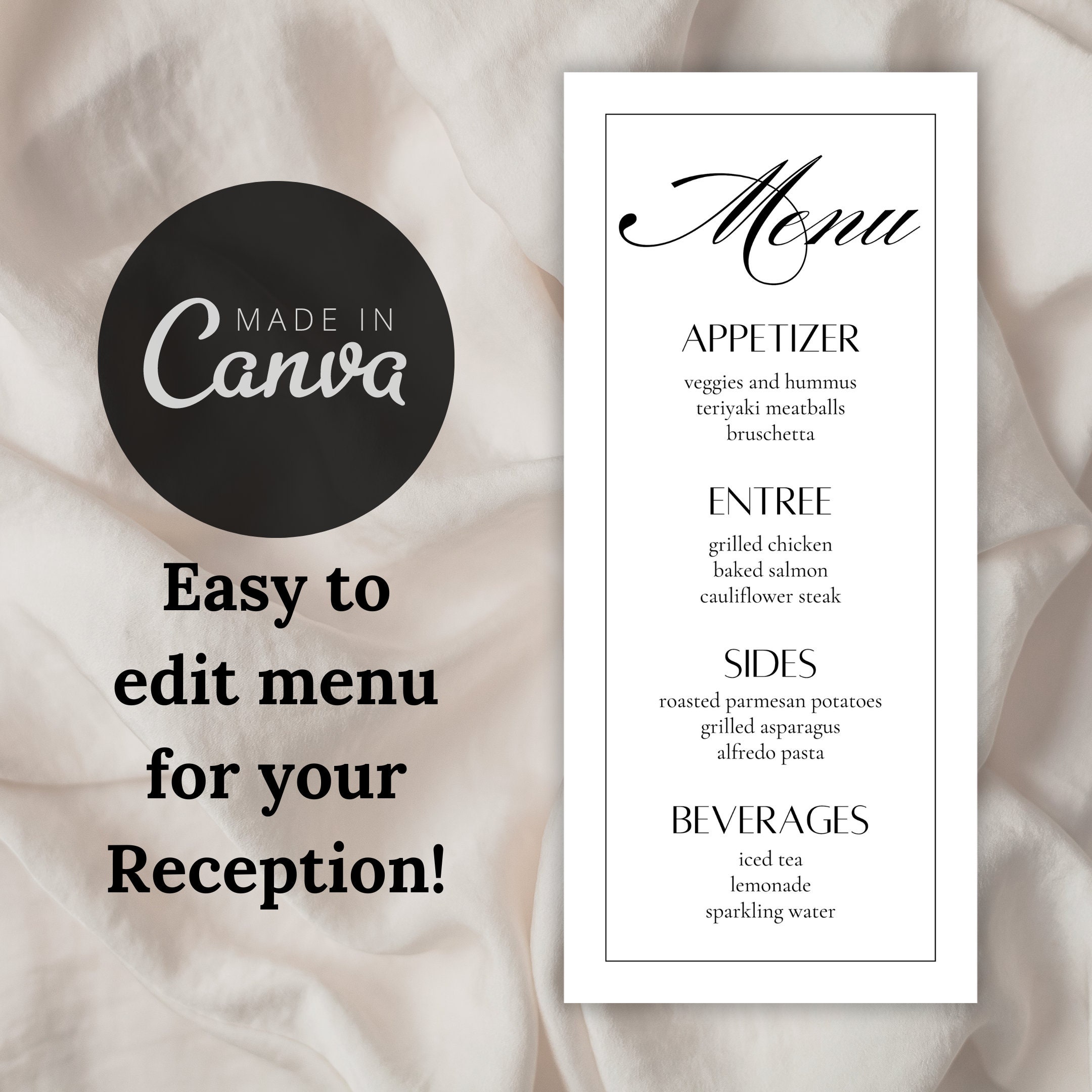 Minimalist Wedding Menu Template, Modern Calligraphy Script Menu ...