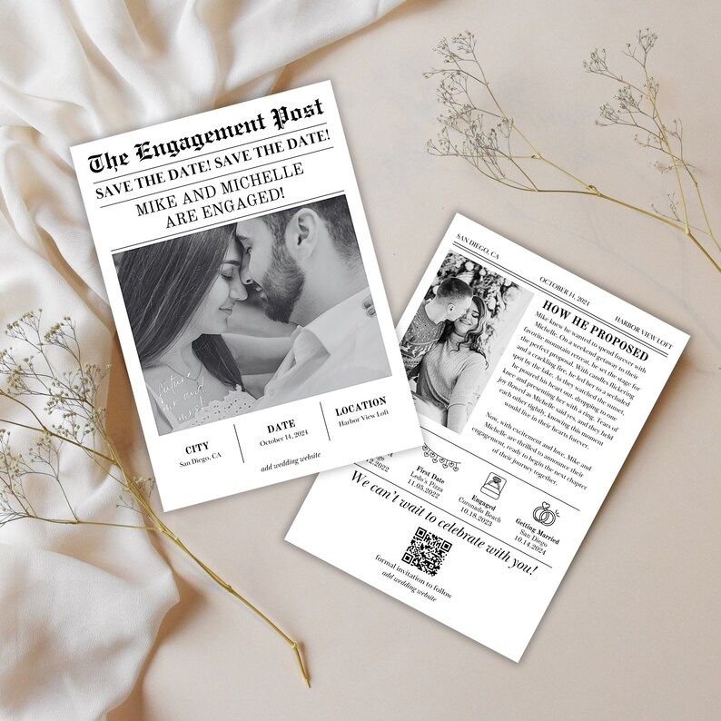 Save the Date Wedding Newspaper Template, Editable Save the Dates ...