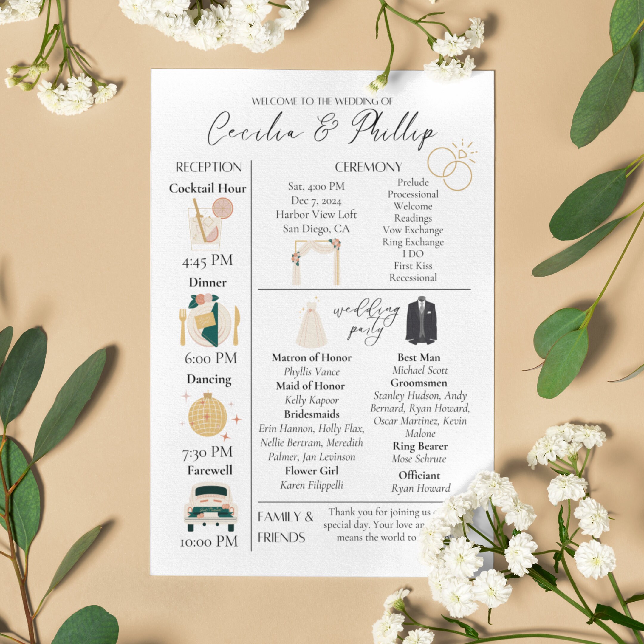 Infographic Wedding Program, Ceremony Program Template, Editable ...