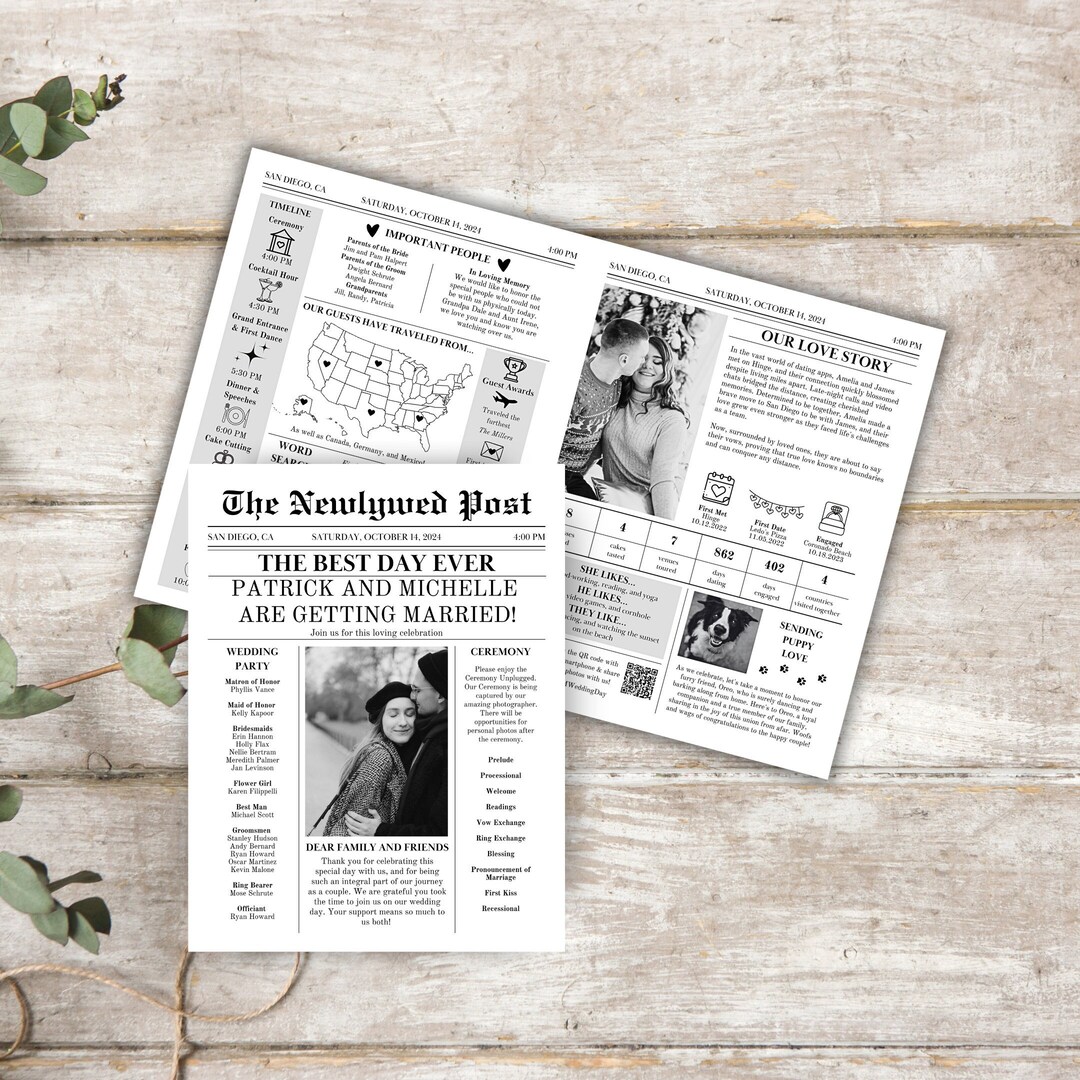 Wedding Newspaper Program Template, Printable Infographic Ceremony ...