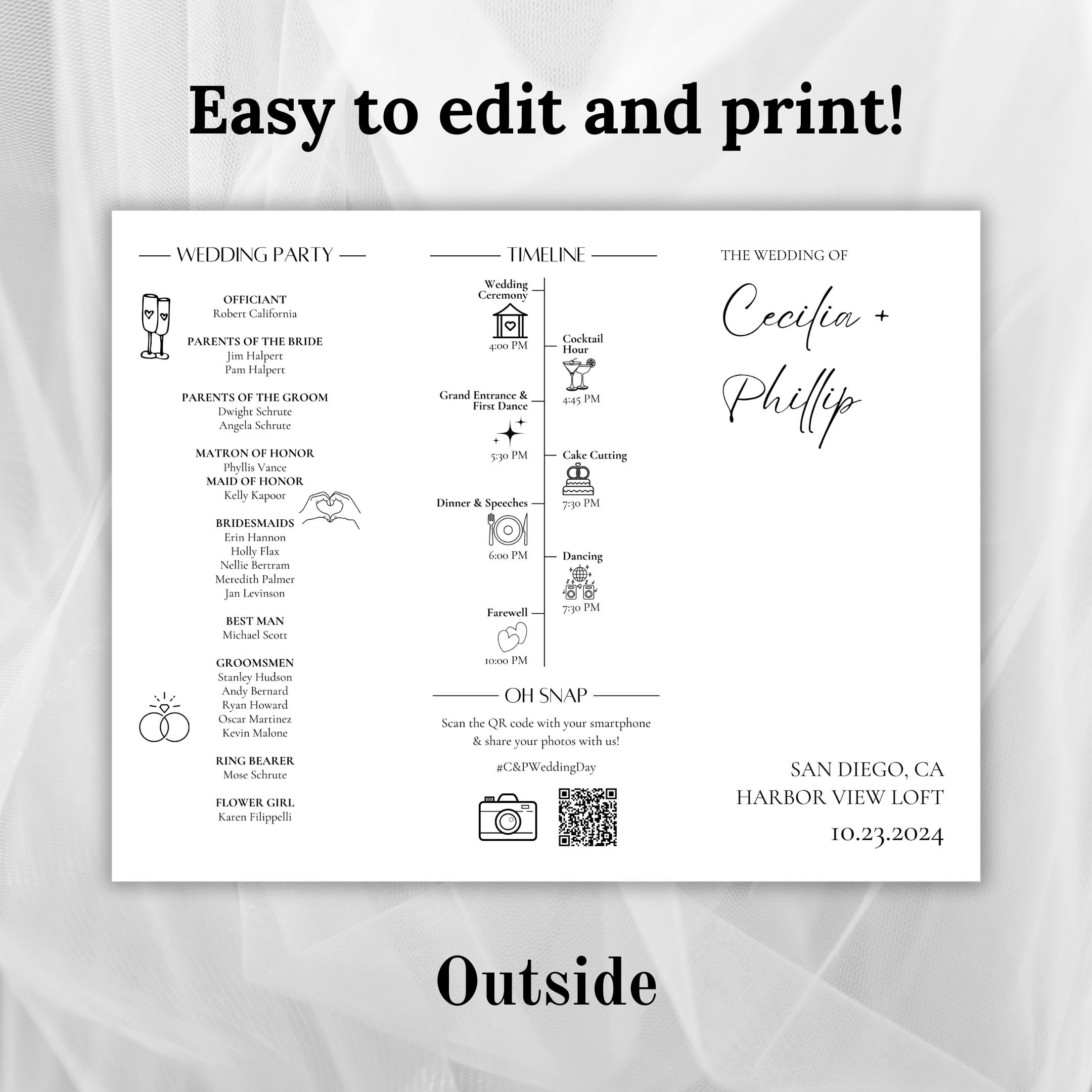 Trifold Wedding Seating Chart Template, Trifold Wedding Program ...
