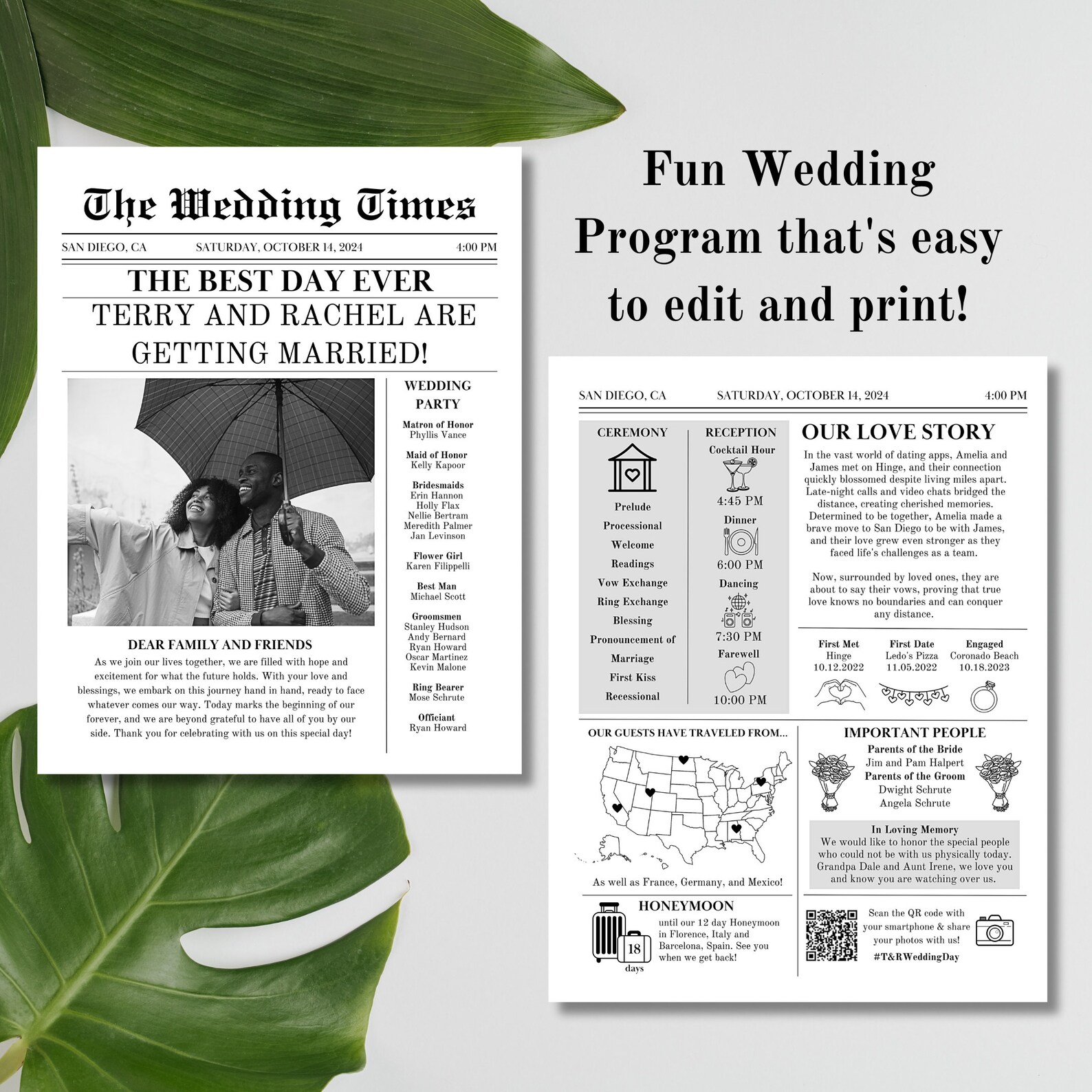 Wedding Newspaper Program Template, Infographic Wedding Details ...