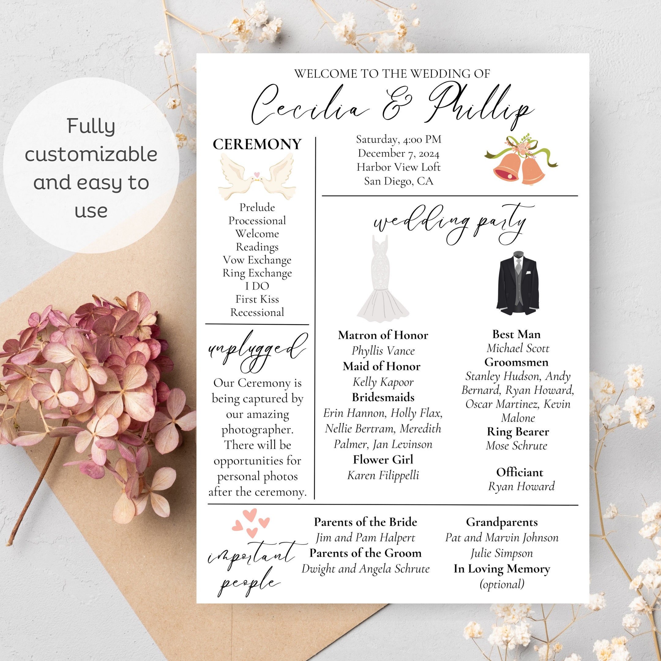 Infographic Wedding Day Timeline, Editable Wedding Program Template ...