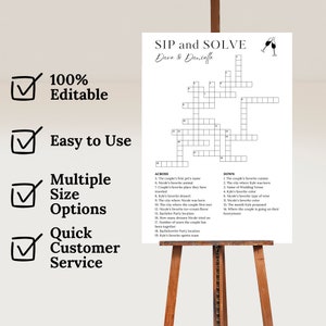 Wedding Crossword Puzzle Template, Sip and Solve Large Crossword ...