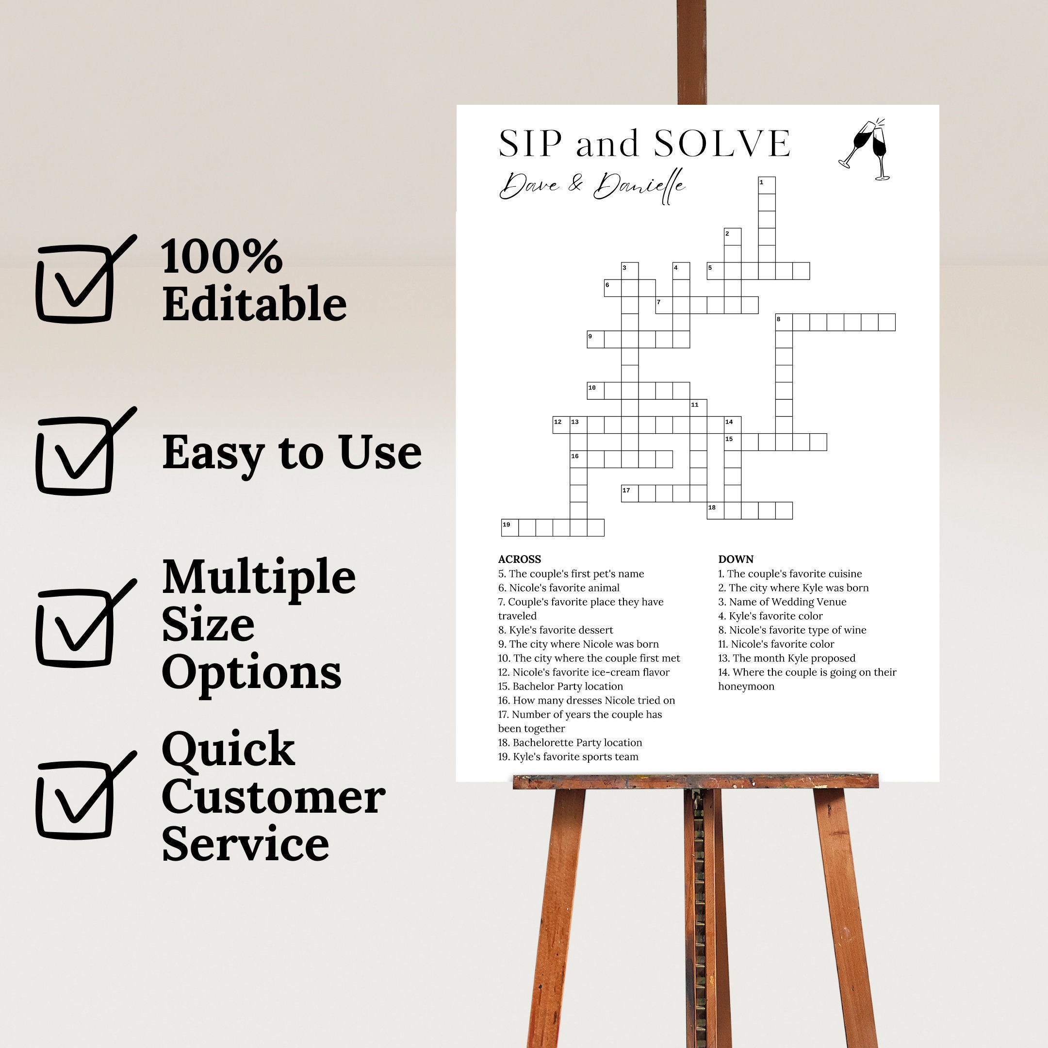 Wedding Crossword Puzzle Template, Sip and Solve Large Crossword ...