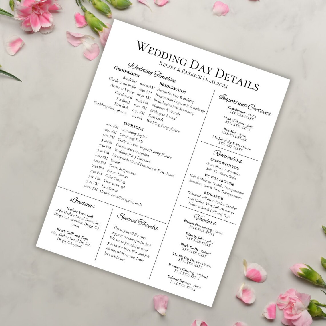 Wedding Day Timeline Template, Printable Wedding Checklist, Editable ...