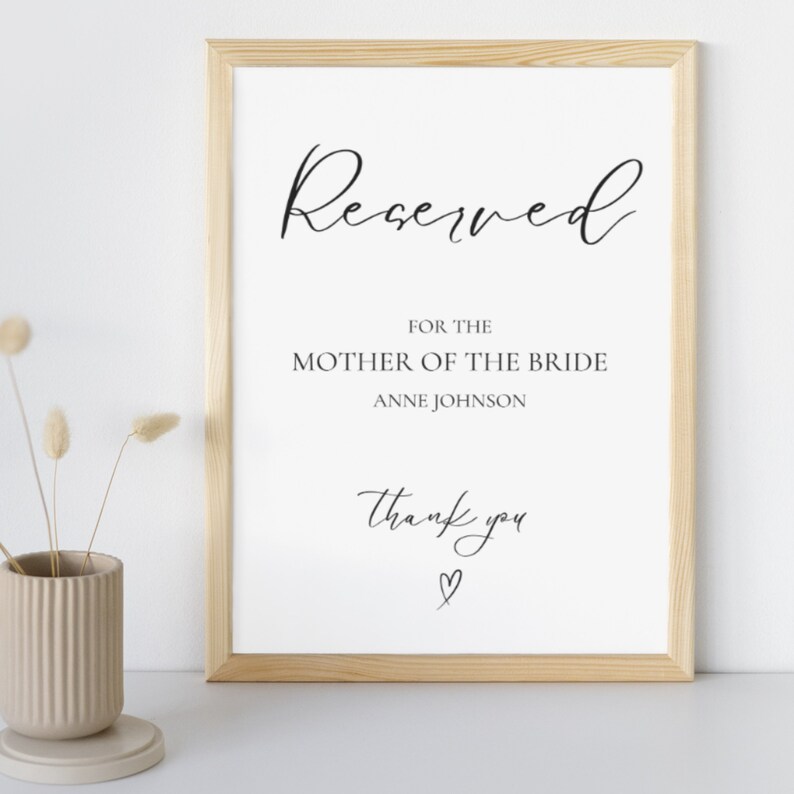 Reserved Sign Wedding, Reserved for Family Wedding Template, Minimalist ...
