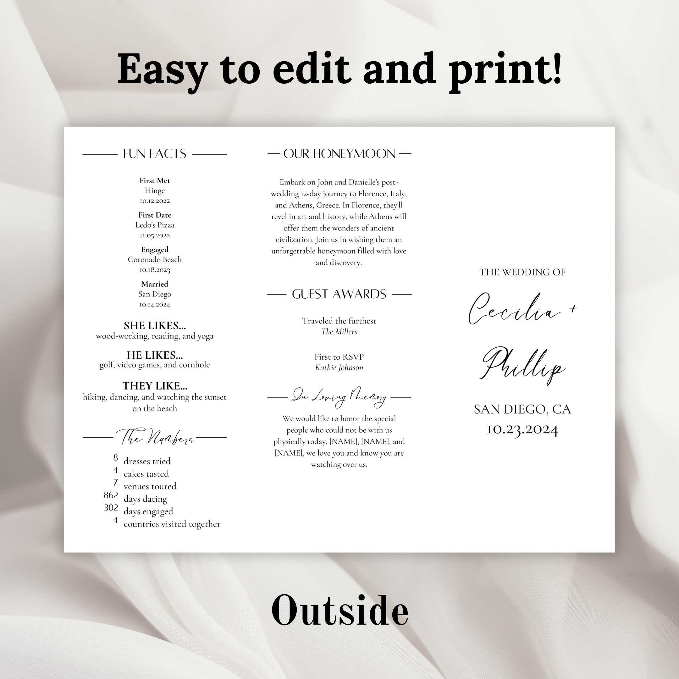 Trifold Wedding Program, Infographic Ceremony Program Template ...