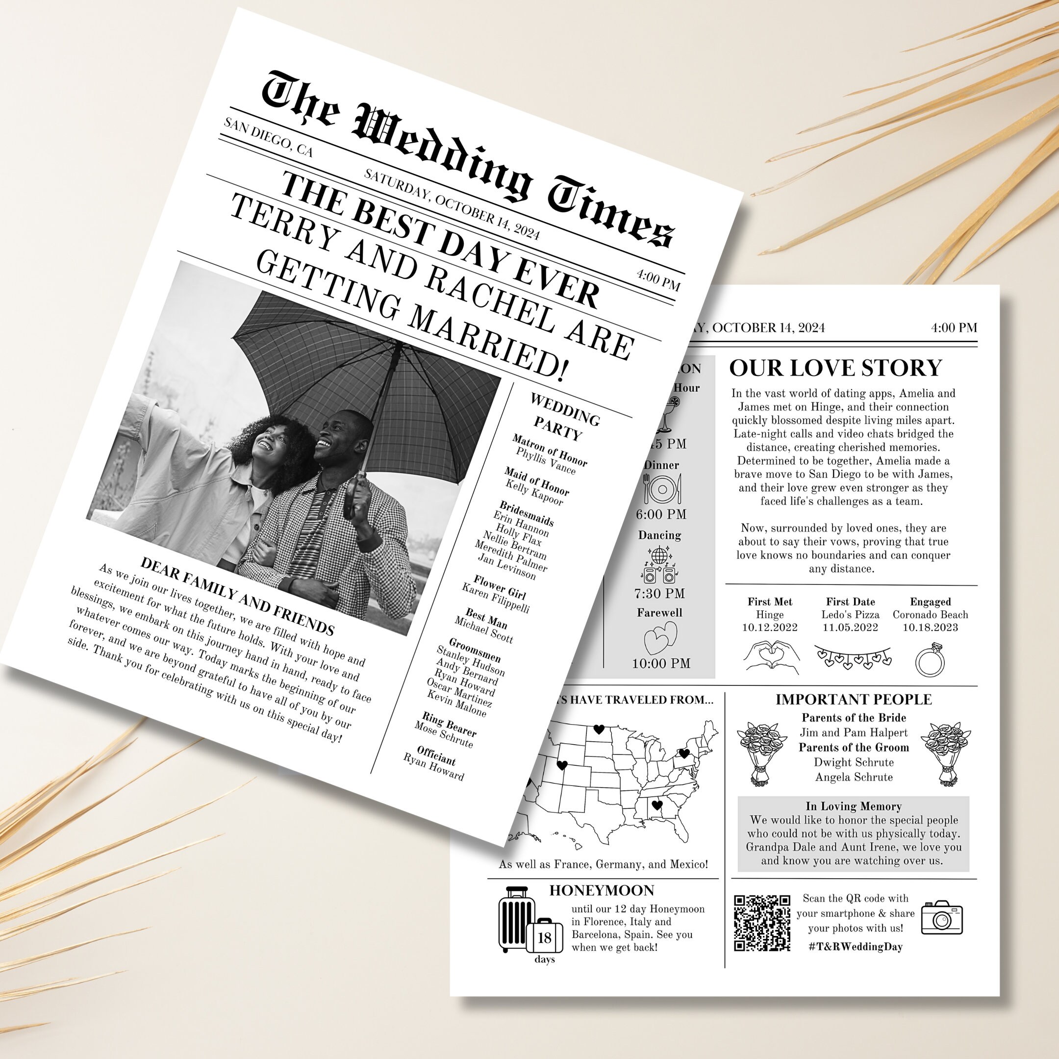 Wedding Newspaper Program Template, Infographic Wedding Details ...