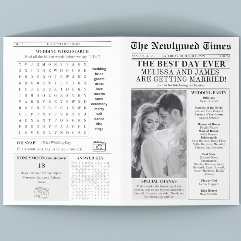 Newspaper Wedding Program Template Editable Wedding Newspaper - Etsy