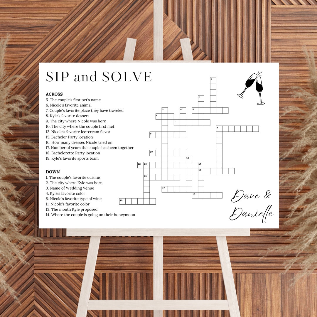 Custom Sip and Solve Wedding Crossword Puzzle, Personalized Bridal ...