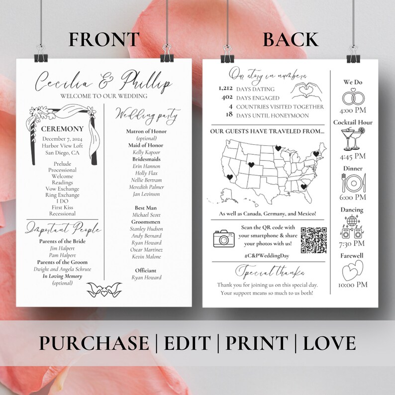 Infographic Wedding Program, Editable Wedding Day Program, Fun Wedding ...