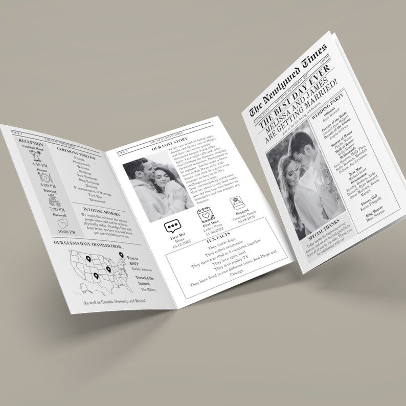 Newspaper Wedding Program Template Editable Wedding Newspaper - Etsy