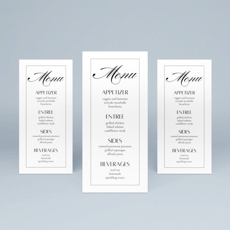 Minimalist Wedding Menu Template, Modern Calligraphy Script Menu ...