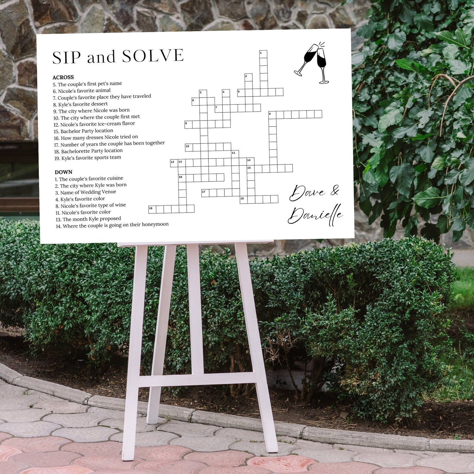Custom Sip and Solve Wedding Crossword Puzzle, Personalized Bridal ...