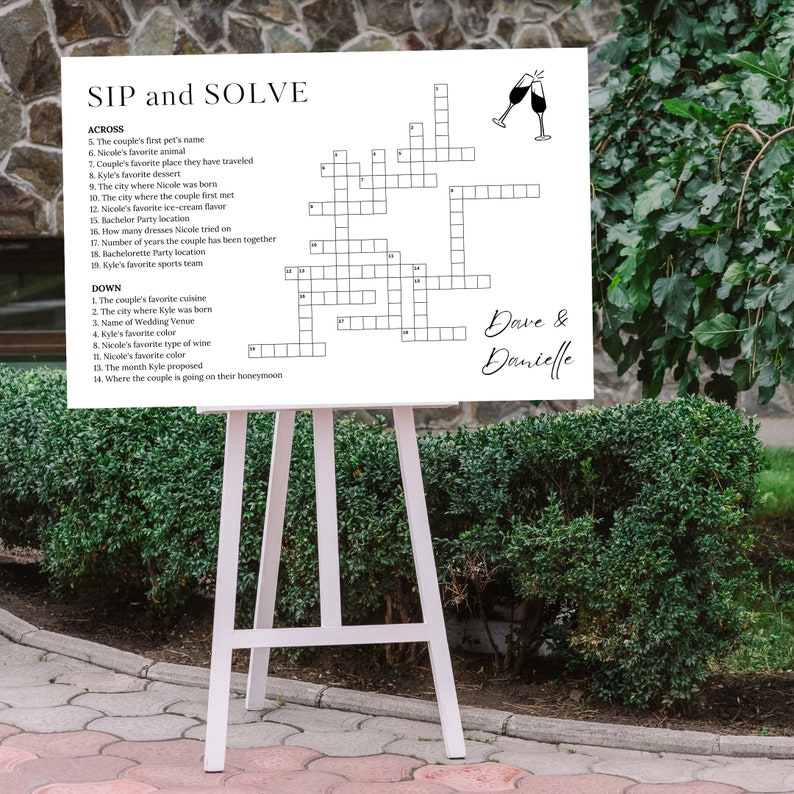 Custom Sip and Solve Wedding Crossword Puzzle, Personalized Bridal ...