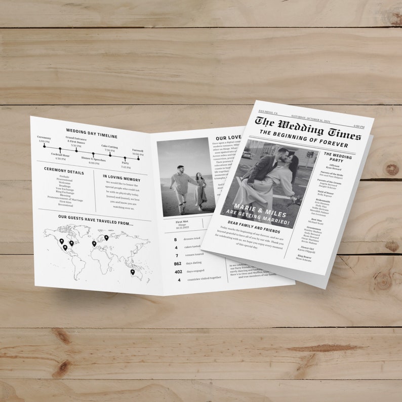 Newspaper Wedding Program Template, Folded Wedding Day Timeline ...