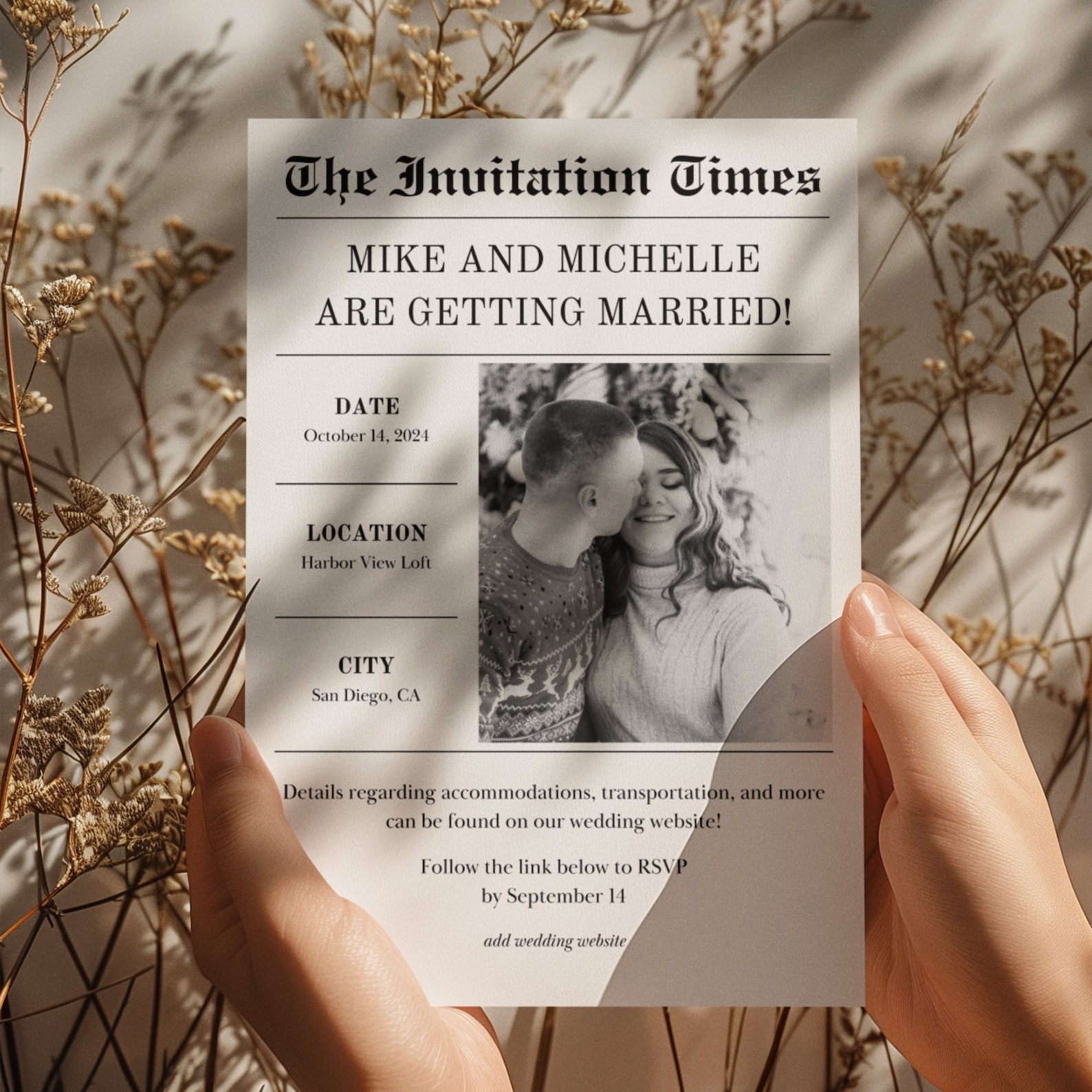 Newspaper Wedding Invitation, Printable Wedding Invites, Wedding RSVP ...