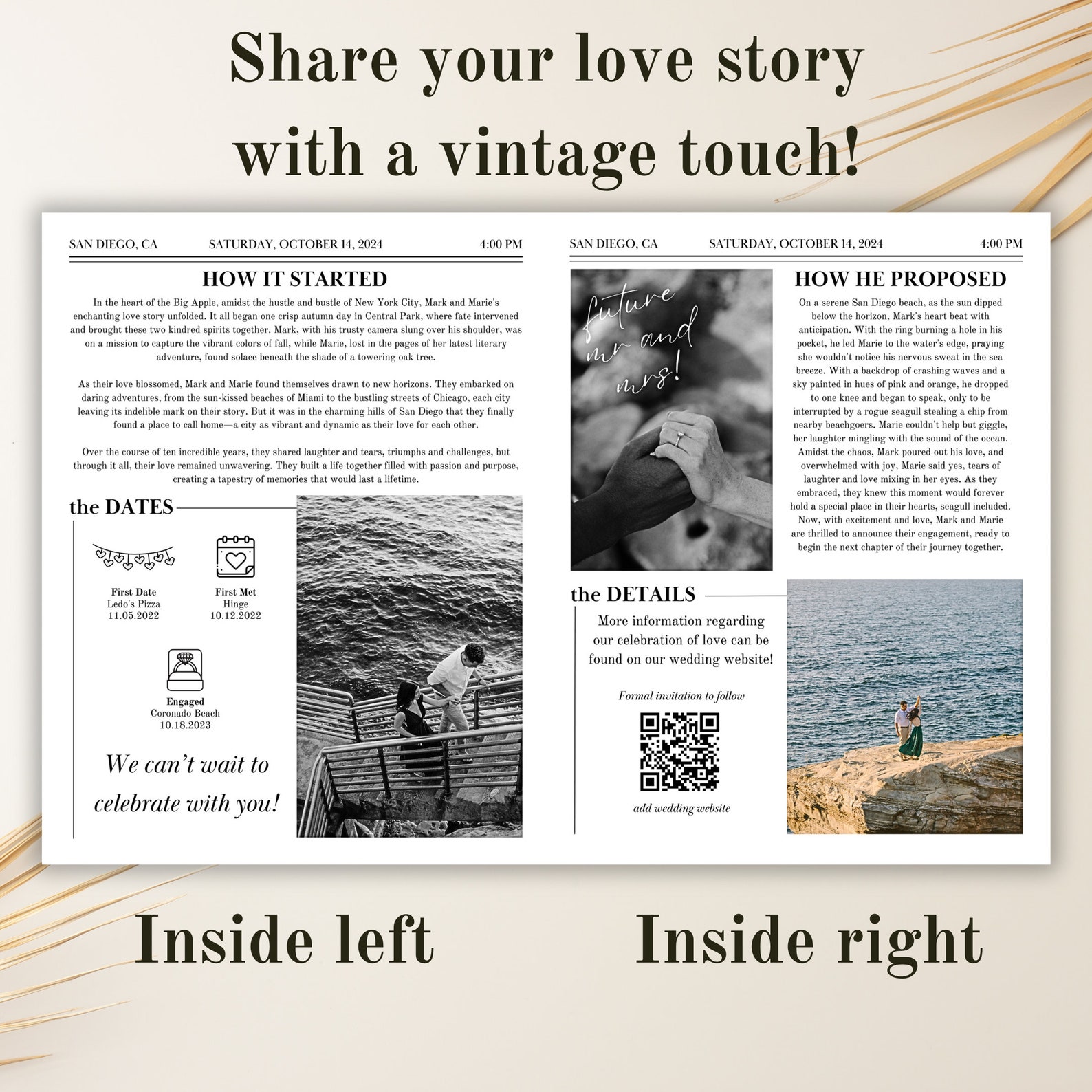 Wedding Engagement Newspaper Template, Save the Date Newspaper Wedding ...