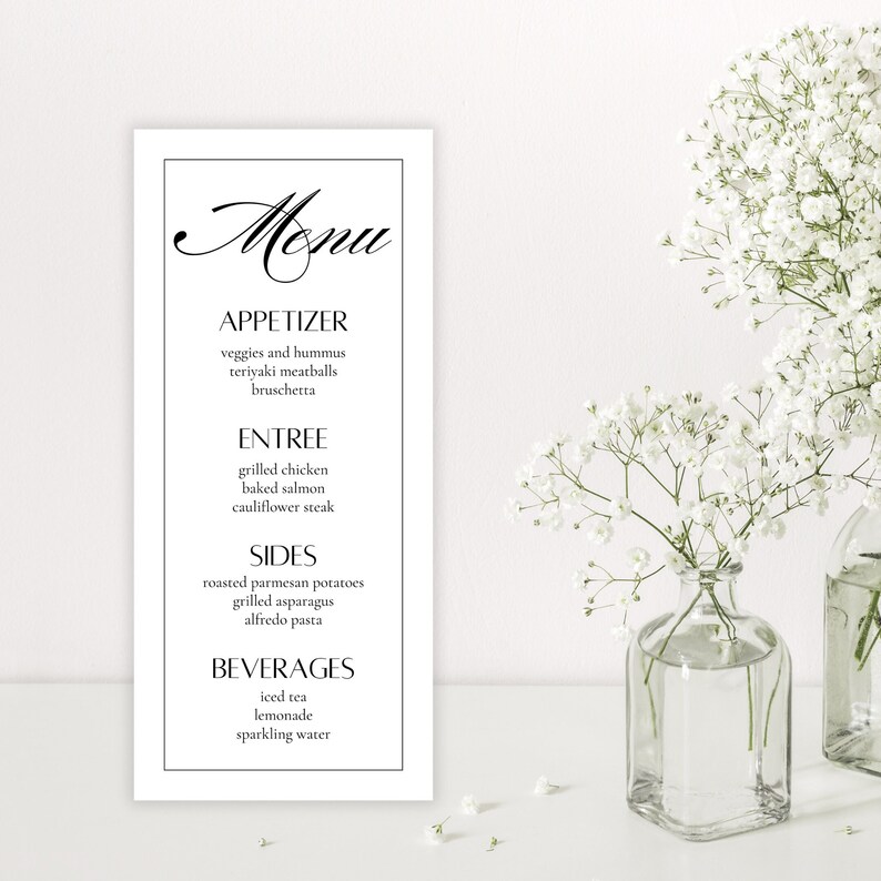 Minimalist Wedding Menu Template, Modern Calligraphy Script Menu ...