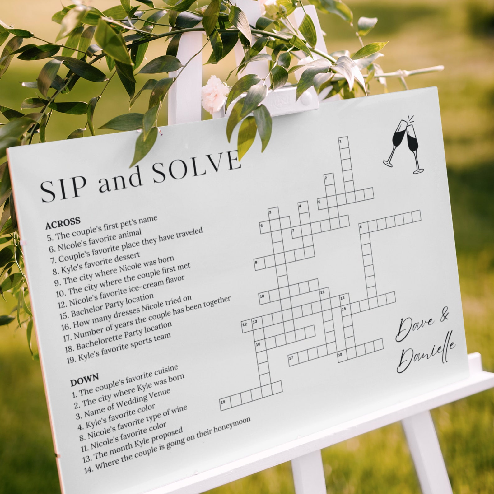 Custom Sip and Solve Wedding Crossword Puzzle, Personalized Bridal ...