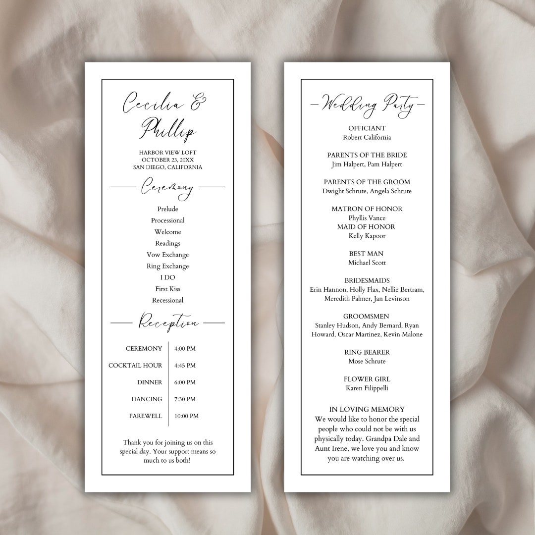 Modern Wedding Program Template, Minimalist Ceremony Program, Editable ...