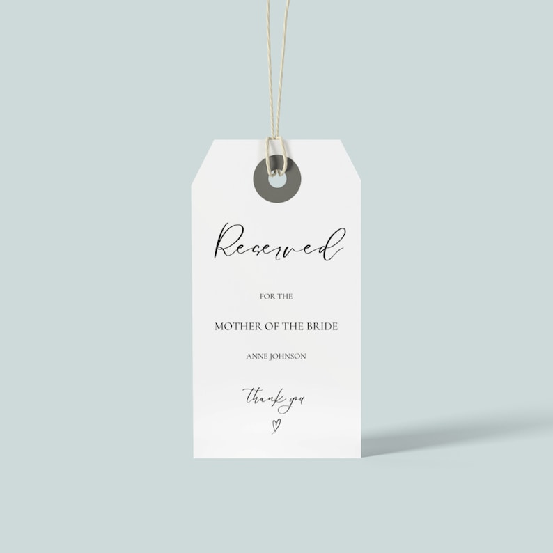 Reserved Sign Wedding, Reserved for Family Wedding Template, Minimalist ...