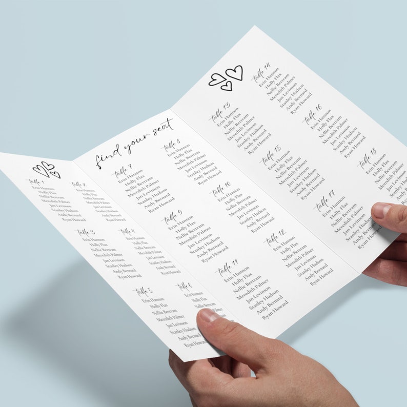 Trifold Wedding Program With Wedding Seating Chart Template, Editable ...