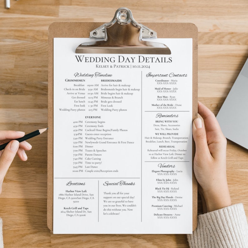 Wedding Day Timeline Template, Printable Wedding Checklist, Editable ...