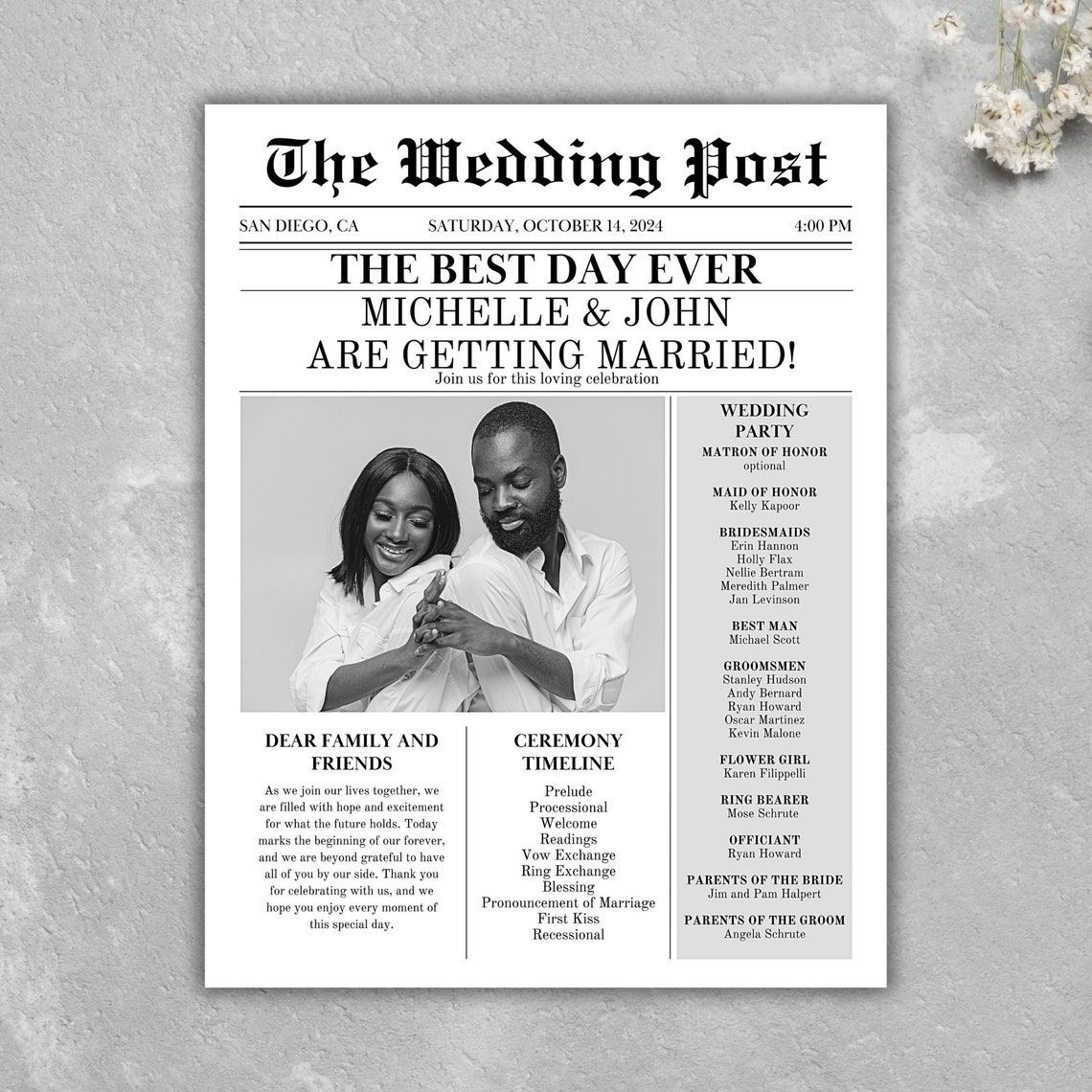 Wedding Newspaper Infographic Program Newspaper Wedding - Etsy