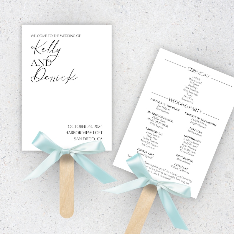 Wedding Program Fans, Wedding Timeline Program Fan, Modern Wedding ...