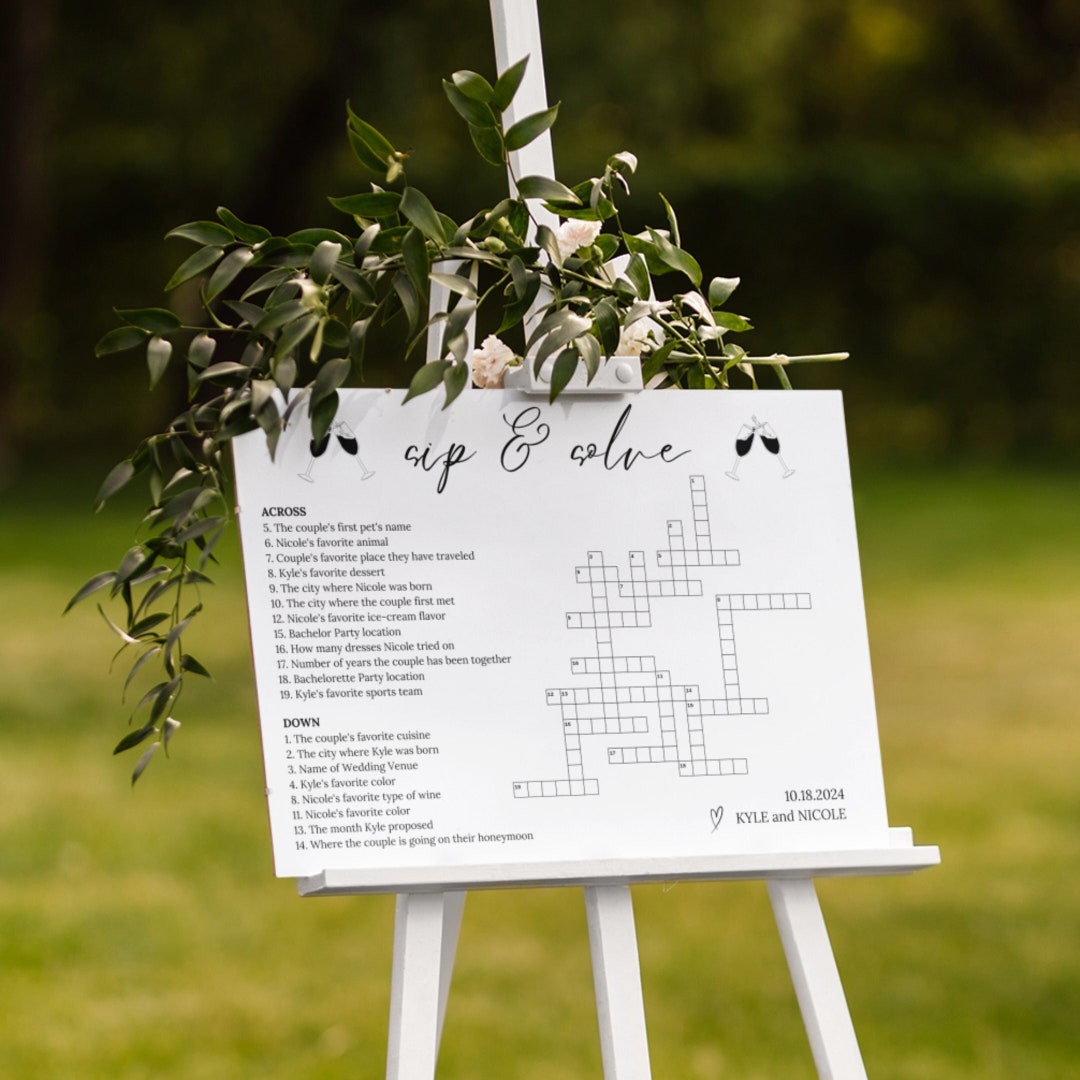 Custom Sip and Solve Wedding Crossword Puzzle, Personalized Bridal ...