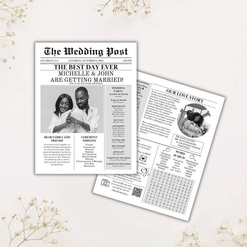 Wedding Newspaper Infographic Program, Newspaper Wedding Program ...