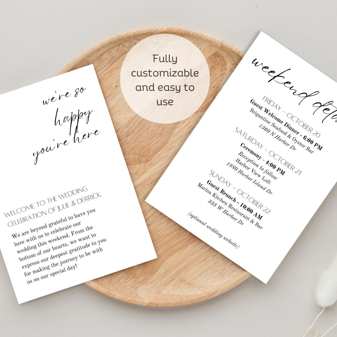 Minimalist Wedding Program Template, Editable Weekend Itinerary ...
