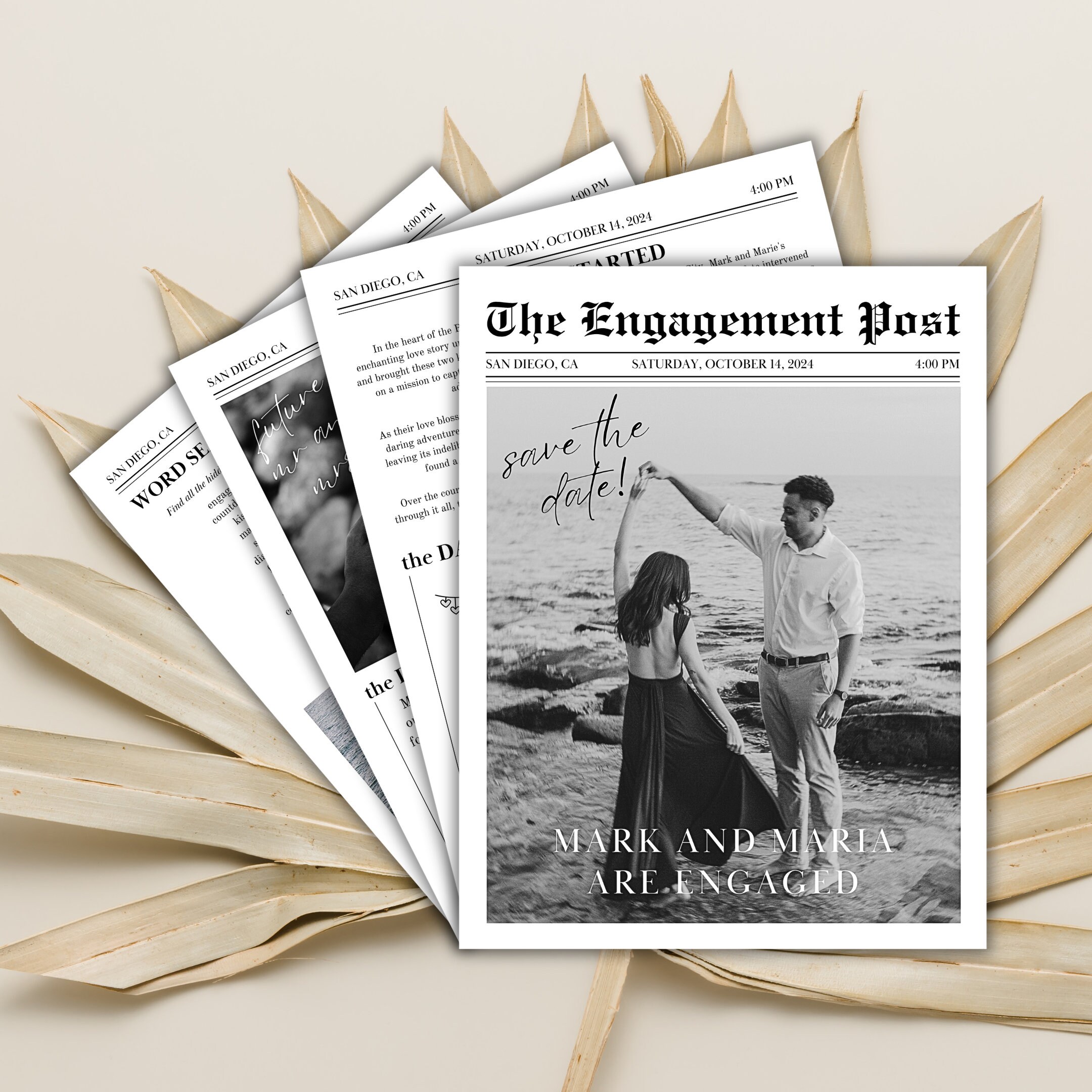 Wedding Engagement Newspaper Template, Save the Date Newspaper Wedding ...