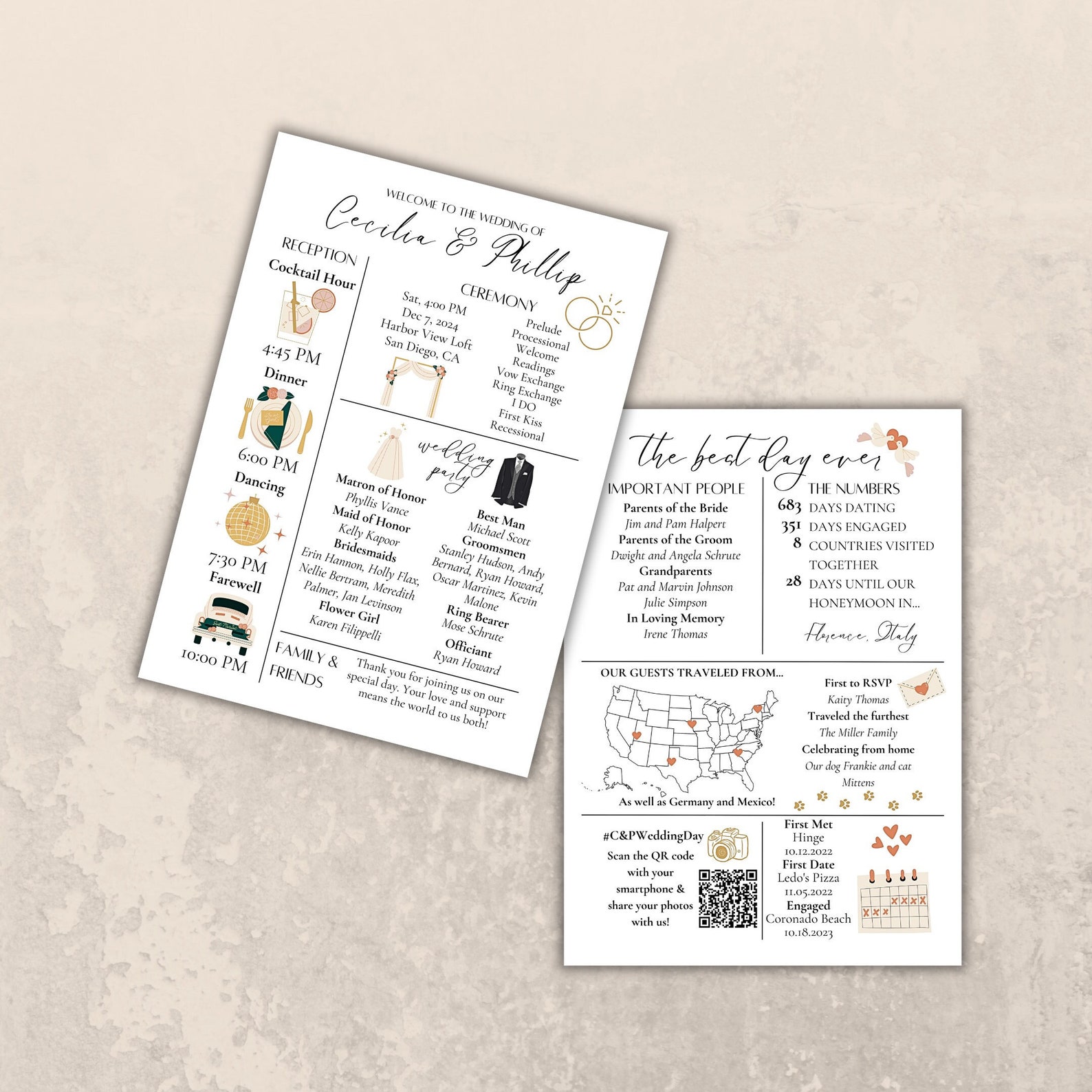 Infographic Wedding Program, Ceremony Program Template, Editable ...