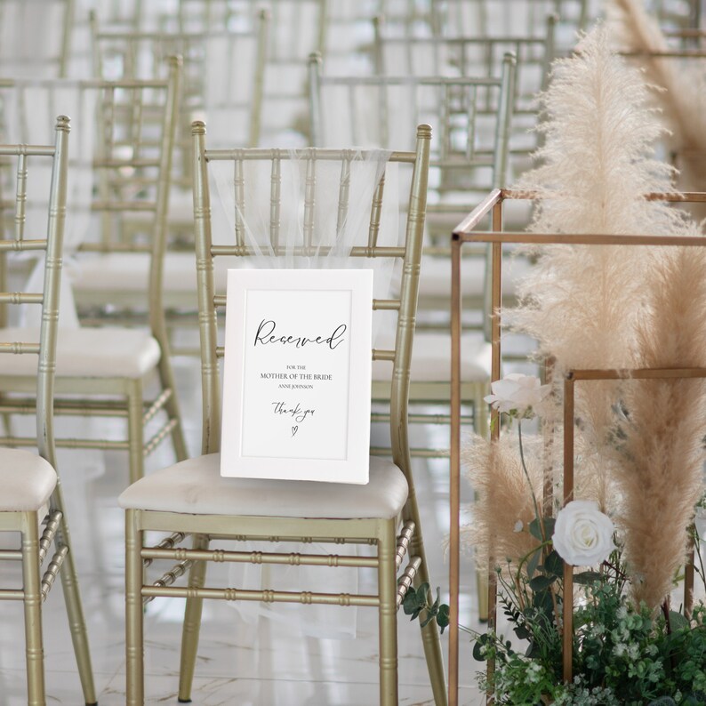 Reserved Sign Wedding, Reserved for Family Wedding Template, Minimalist ...