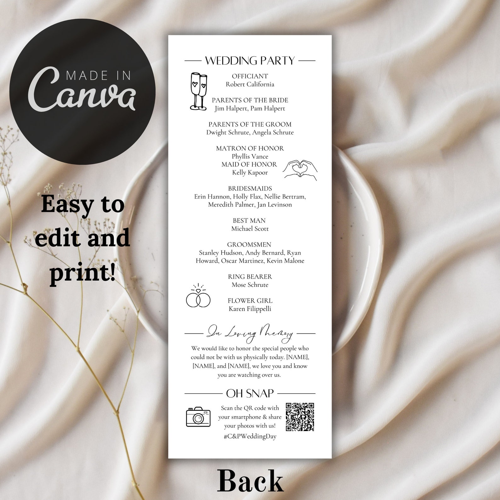 Infographic Wedding Program, Ceremony Program Template, Editable ...