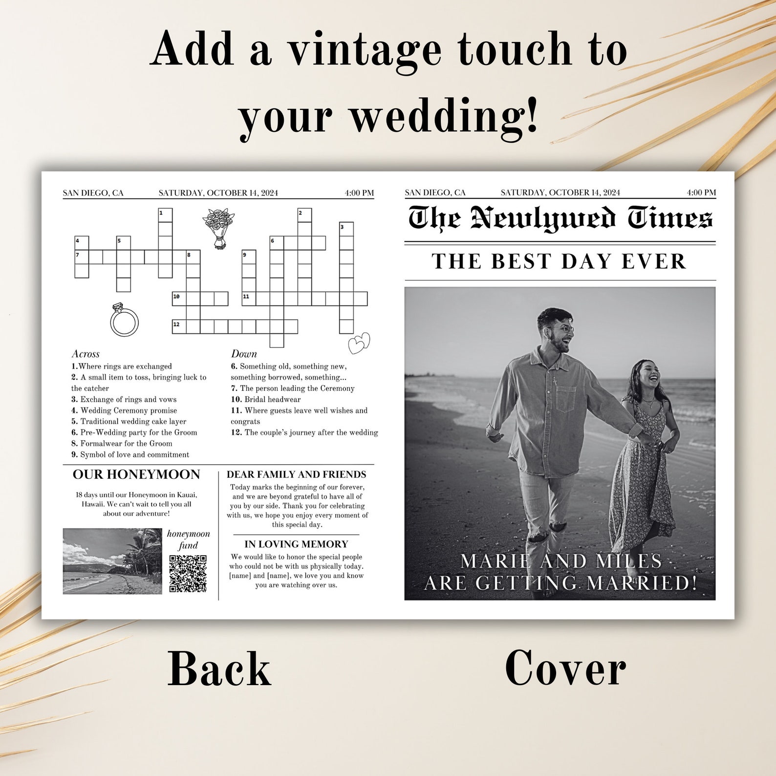 Newspaper Wedding Program Template, Editable Wedding Newspaper Program ...