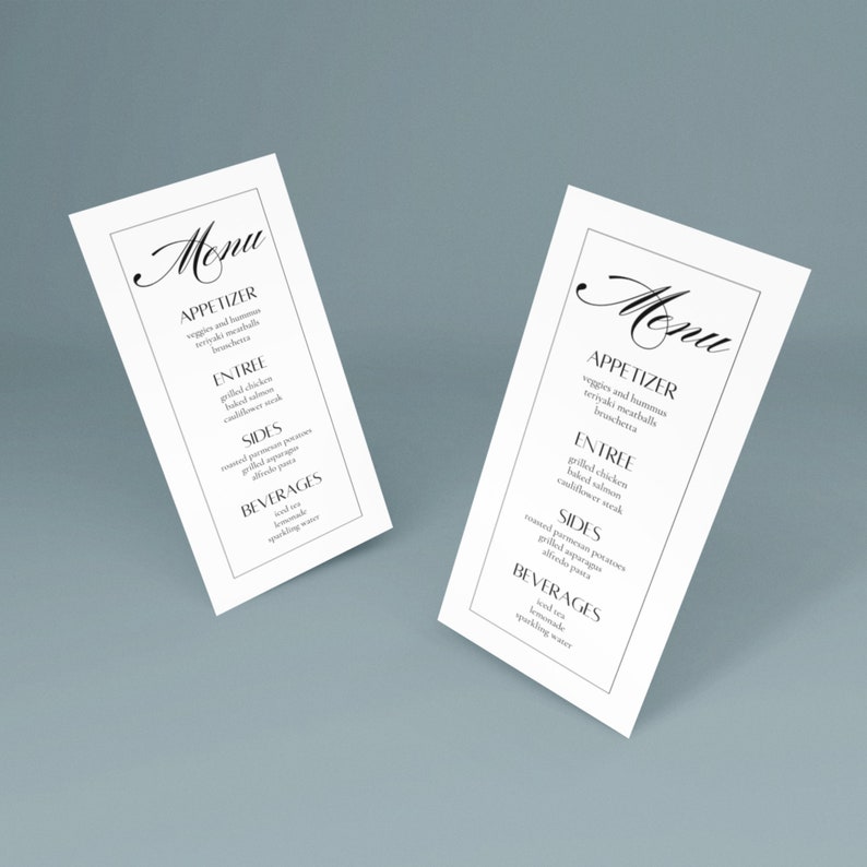 Minimalist Wedding Menu Template, Modern Calligraphy Script Menu ...