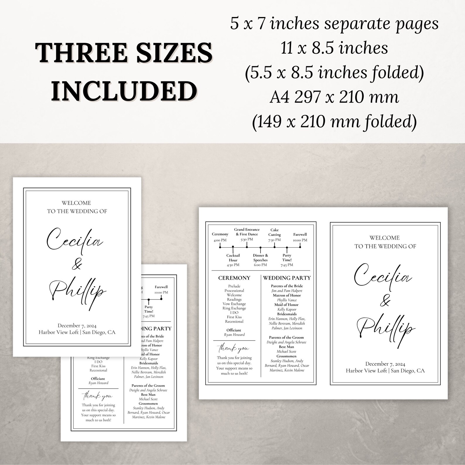 Wedding Program Fans, Wedding Timeline Program Fan, Modern Wedding ...