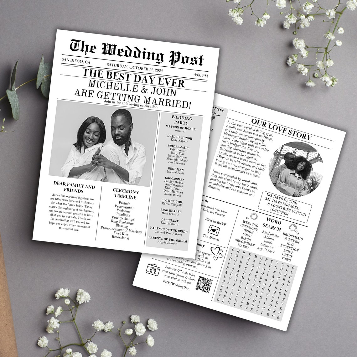 Wedding Newspaper Infographic Program Newspaper Wedding - Etsy