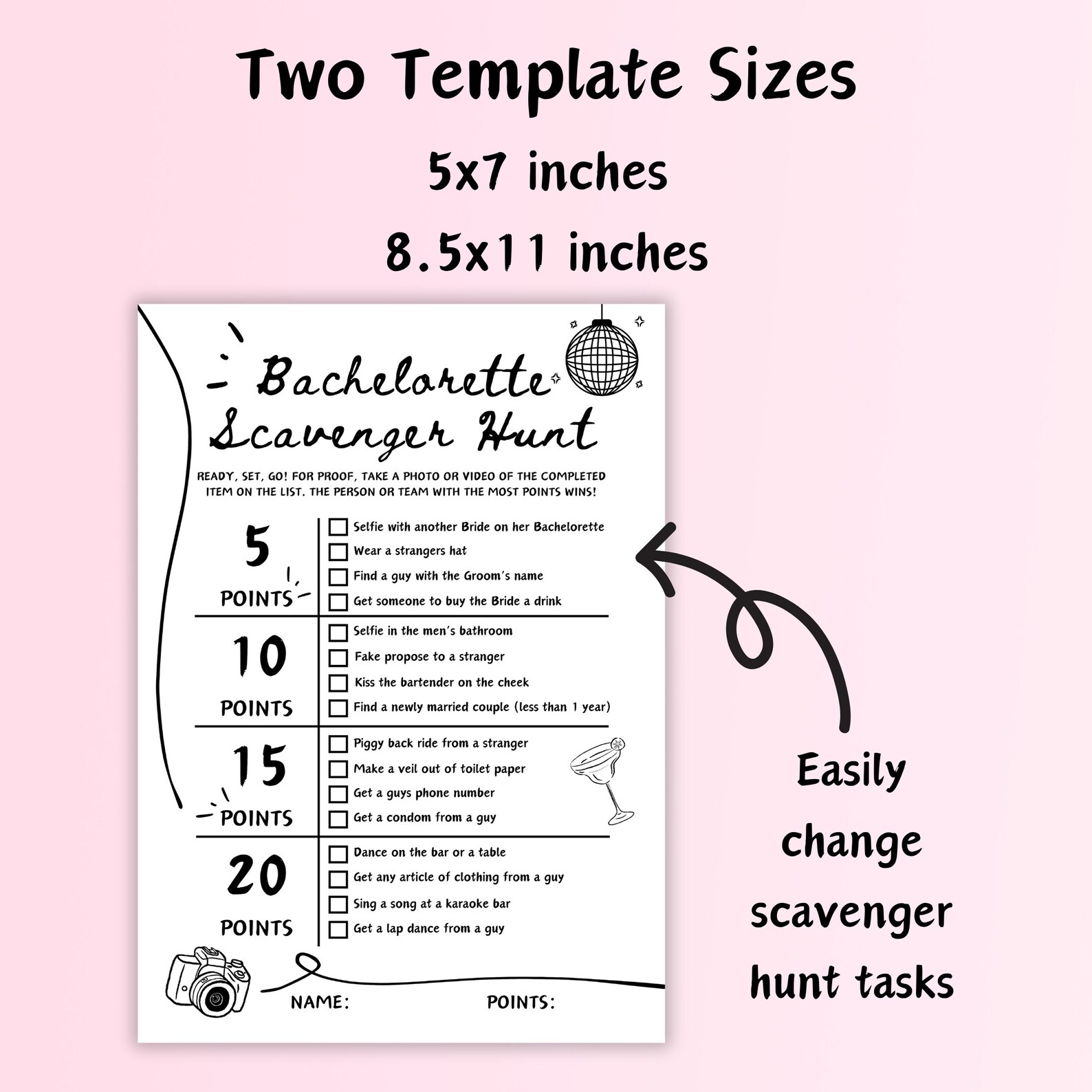 Bachelorette Scavenger Hunt Game, Bachelorette Activity Template, Disco ...