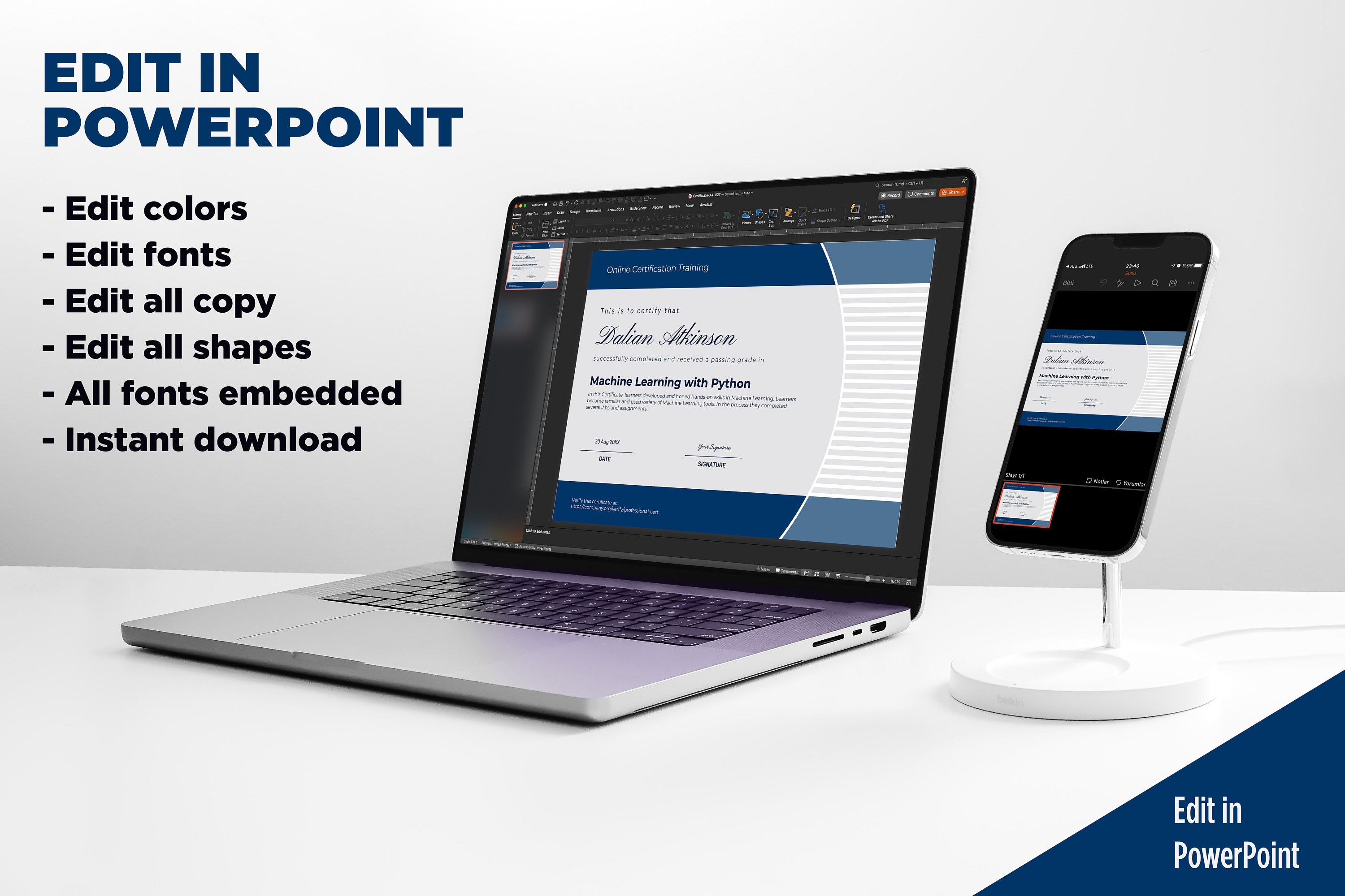 Editable Certificate Template Powerpoint-027, Certificate of ...