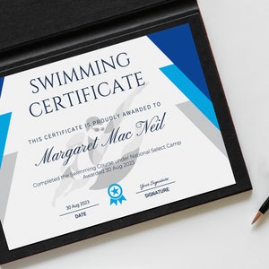 Swimming Award Certificate: Editable Powerpoint Template (instant ...