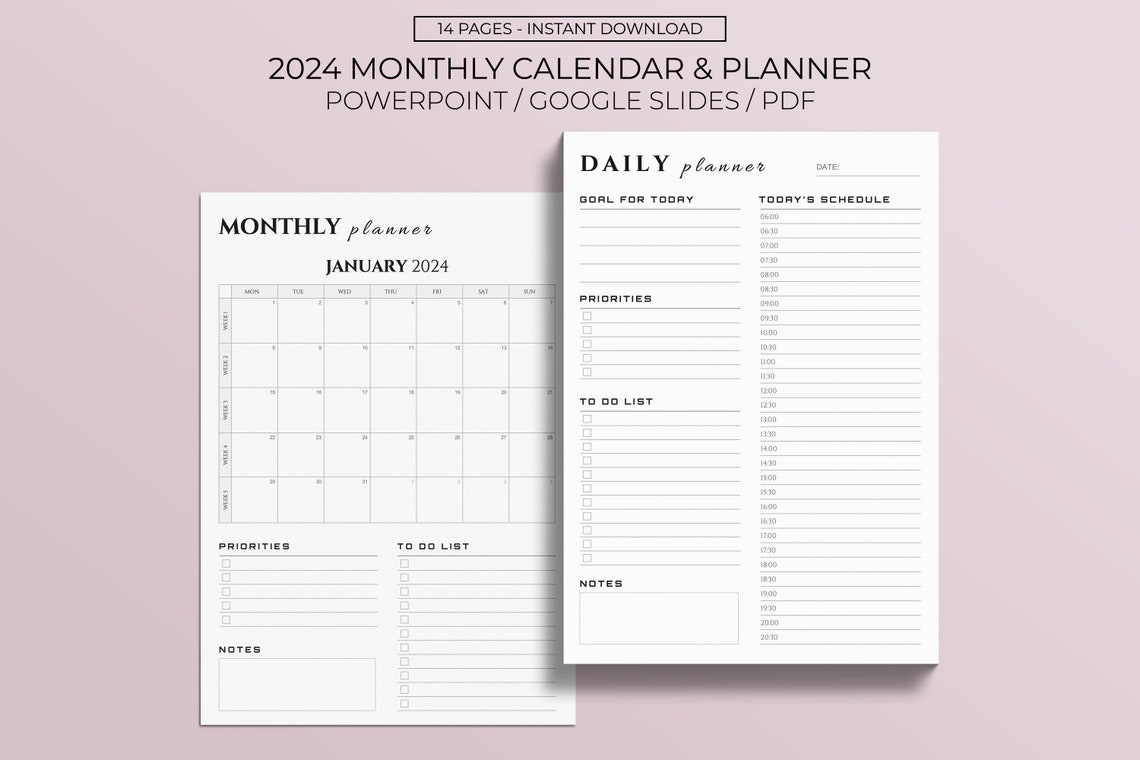 Printable Calendar 2024 Monthly Planner 2024 A4, Letter, A3 Portrait ...