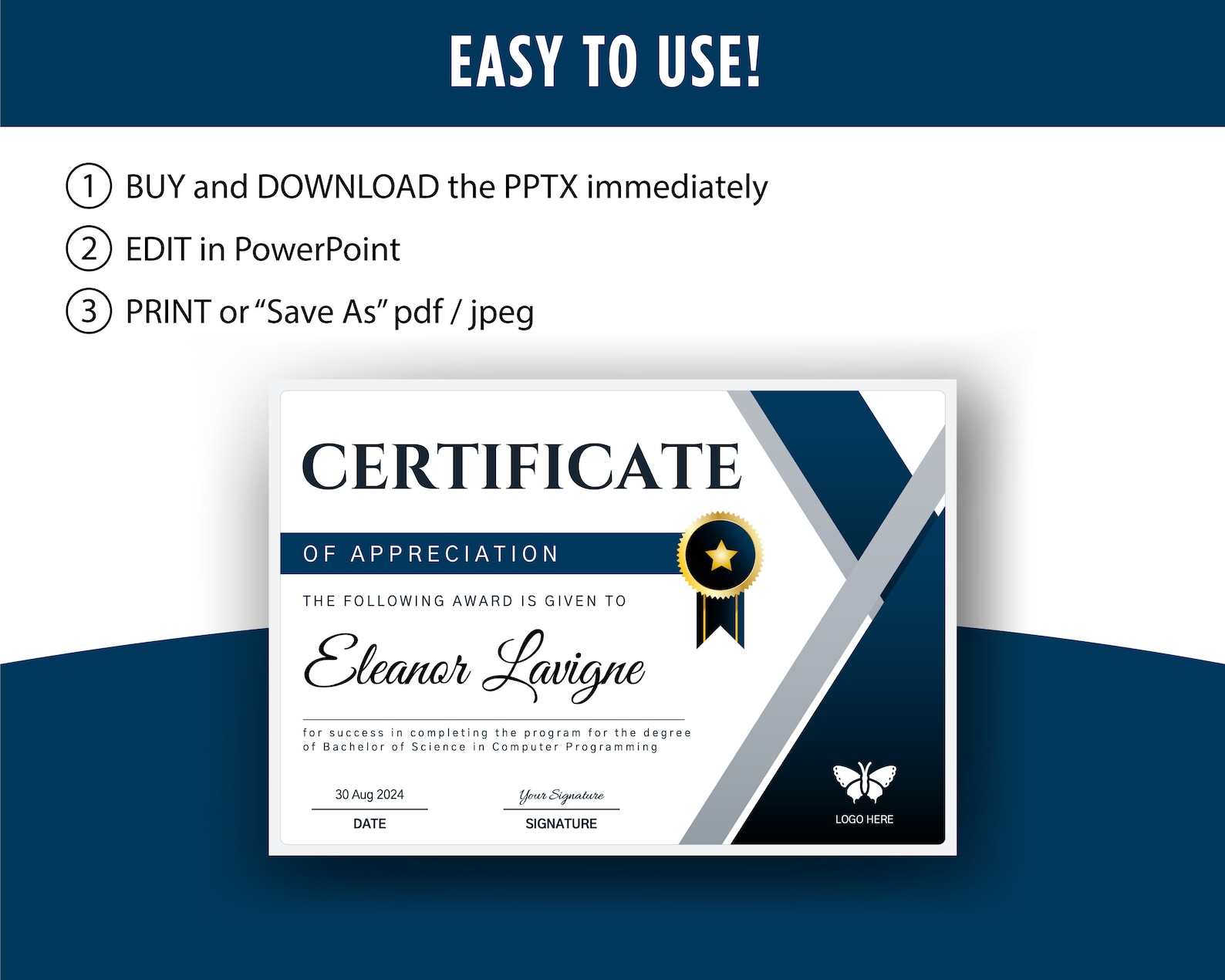Editable Certificate Template Powerpoint, Certificate of Achievement ...