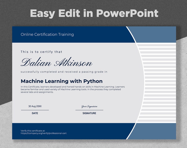 Editable Certificate Template Powerpoint-027, Certificate of ...
