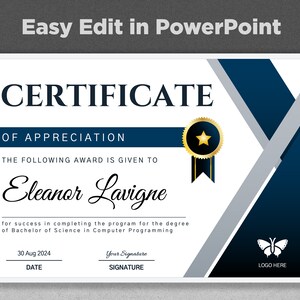 Editable Certificate Template Powerpoint, Certificate of Achievement ...